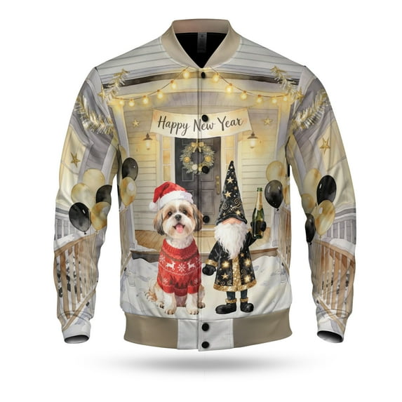 Happy New Year 2026 Shih Tzu Santa Gnome Holiday Party Snow All Over ...
