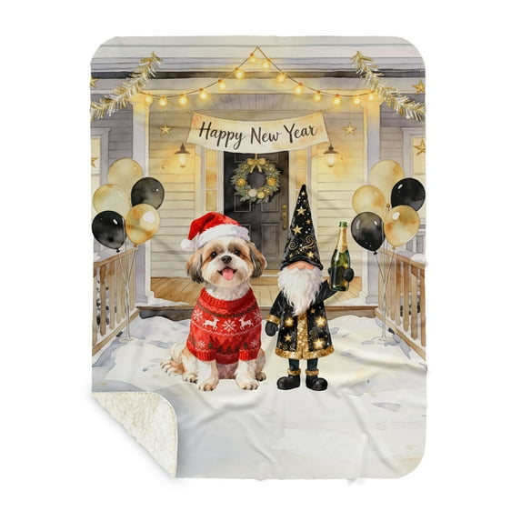 Happy New Year 2026 Shih Tzu Santa Gnome Holiday Party Snow Cozy Sherpa ...