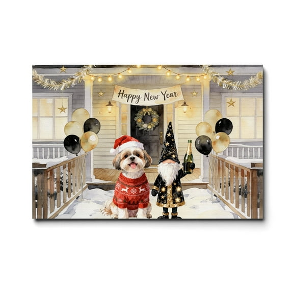 Happy New Year 2026 Shih Tzu Santa Gnome Holiday Party Snow Horizontal ...