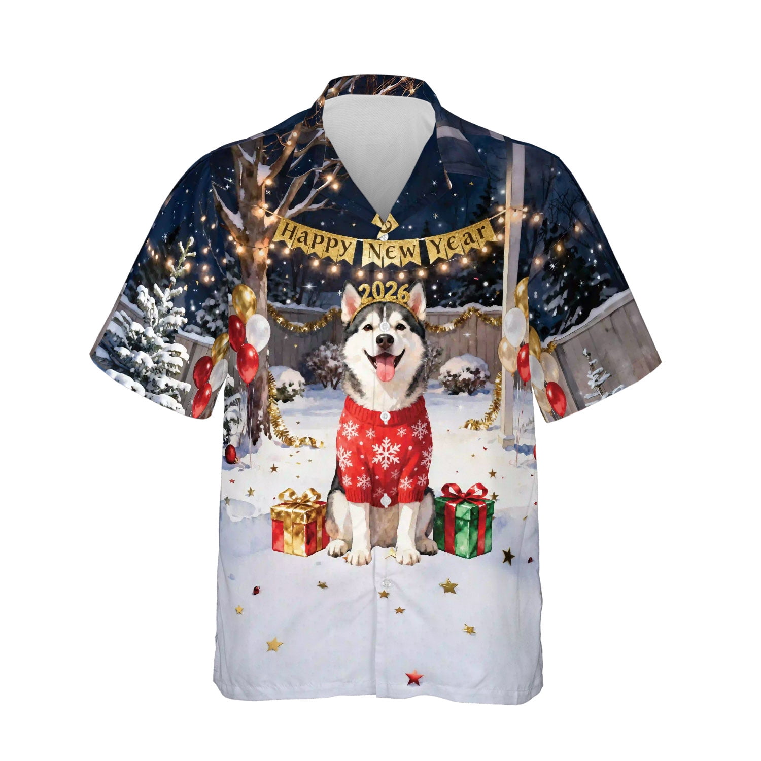 Happy New Year 2026 Siberian Husky Holiday Balloons Party Snow Hawaiian ...