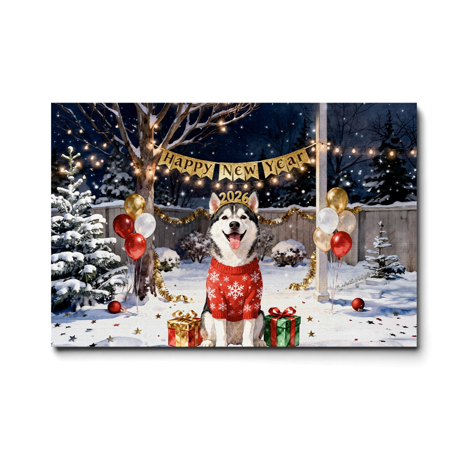 Happy New Year 2026 Siberian Husky Holiday Balloons Party Snow ...