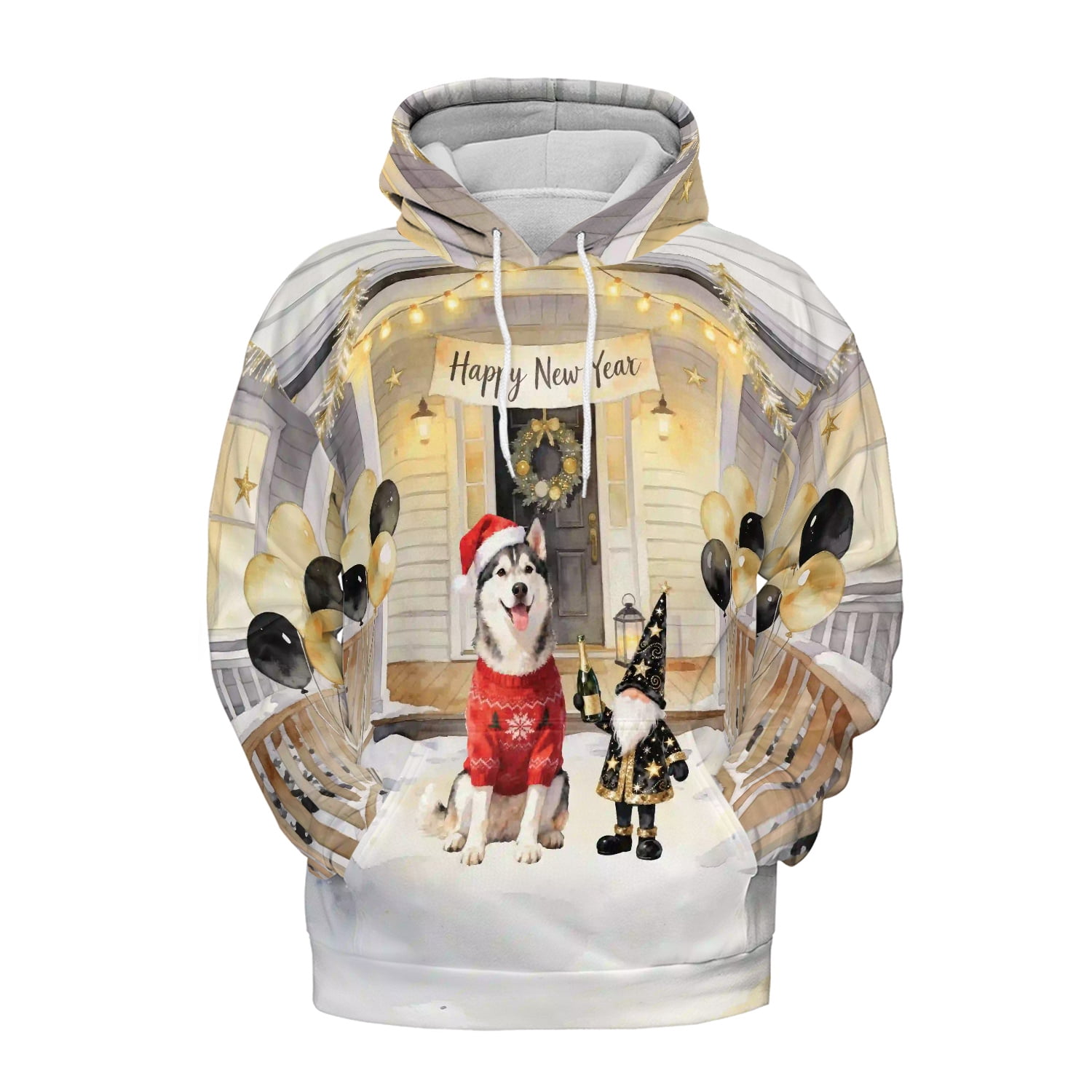 Happy New Year 2026 Siberian Husky Santa Gnome Holiday Party Snow All ...