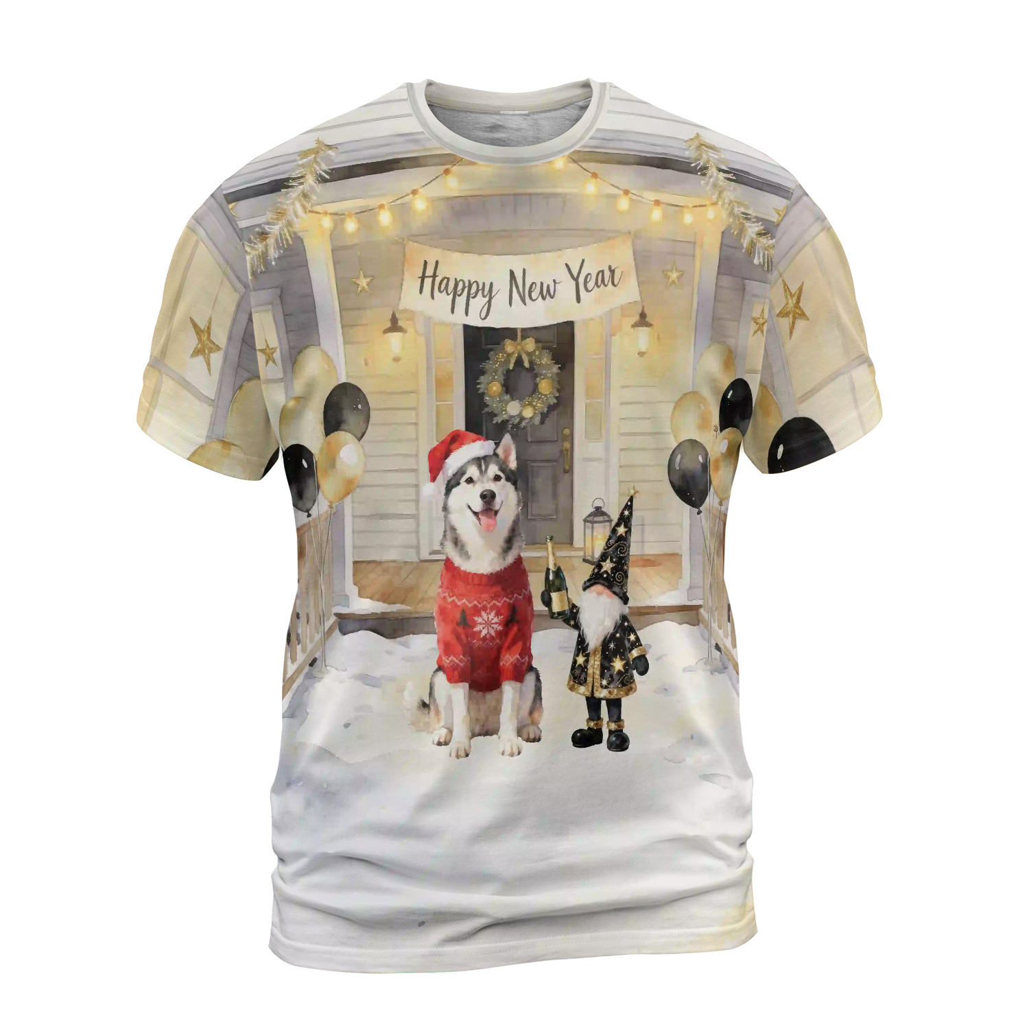 Happy New Year 2026 Siberian Husky Santa Gnome Holiday Party Snow All ...