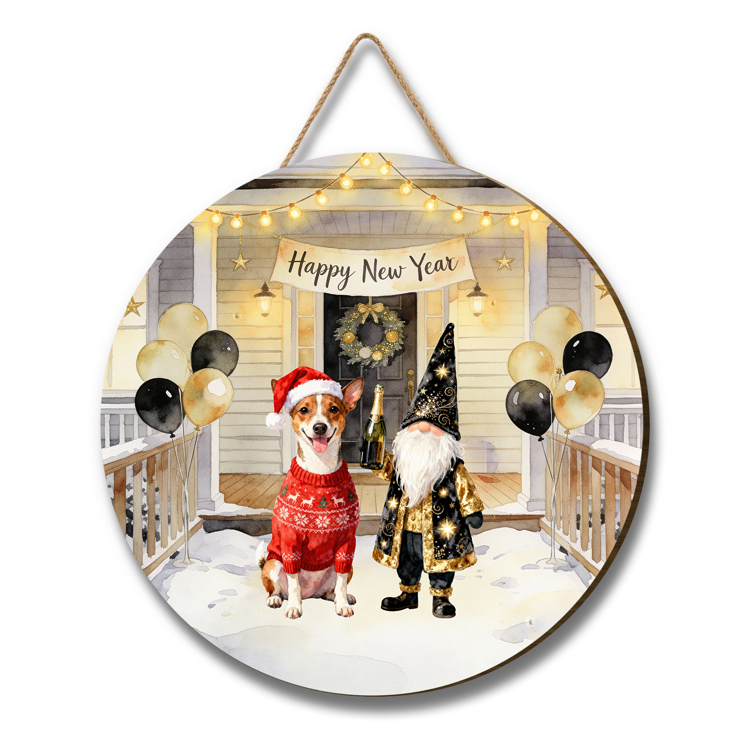 Happy New Year 2026 Toy Fox Terrier Santa Gnome Holiday Party Snow ...