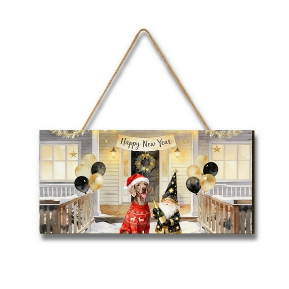Happy New Year 2026 Weimaraner Santa Gnome Holiday Party Snow Landscape ...