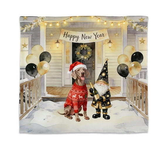 Happy New Year 2026 Weimaraner Santa Gnome Holiday Party Snow Tapestry ...