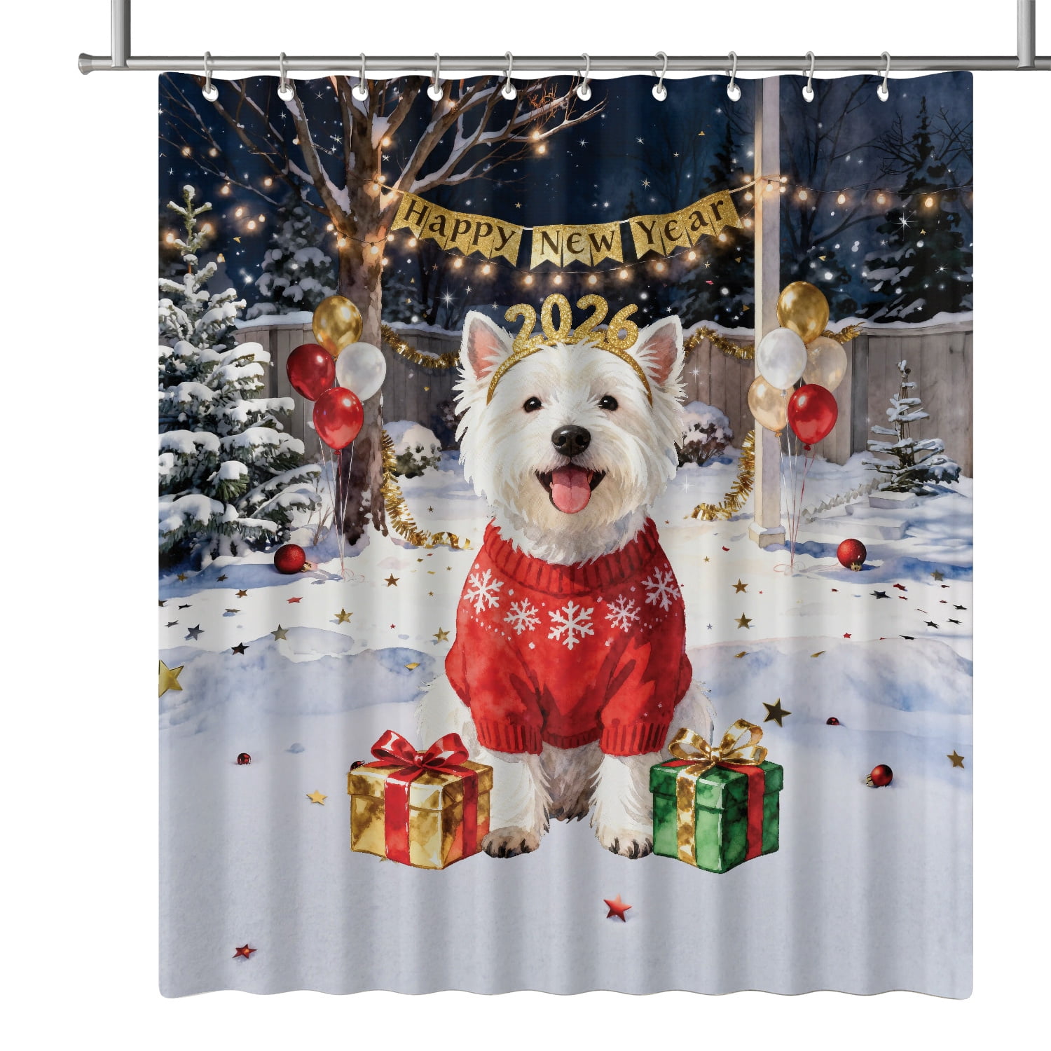 Happy New Year 2026 West Highland White Terrier Holiday Balloons Party ...