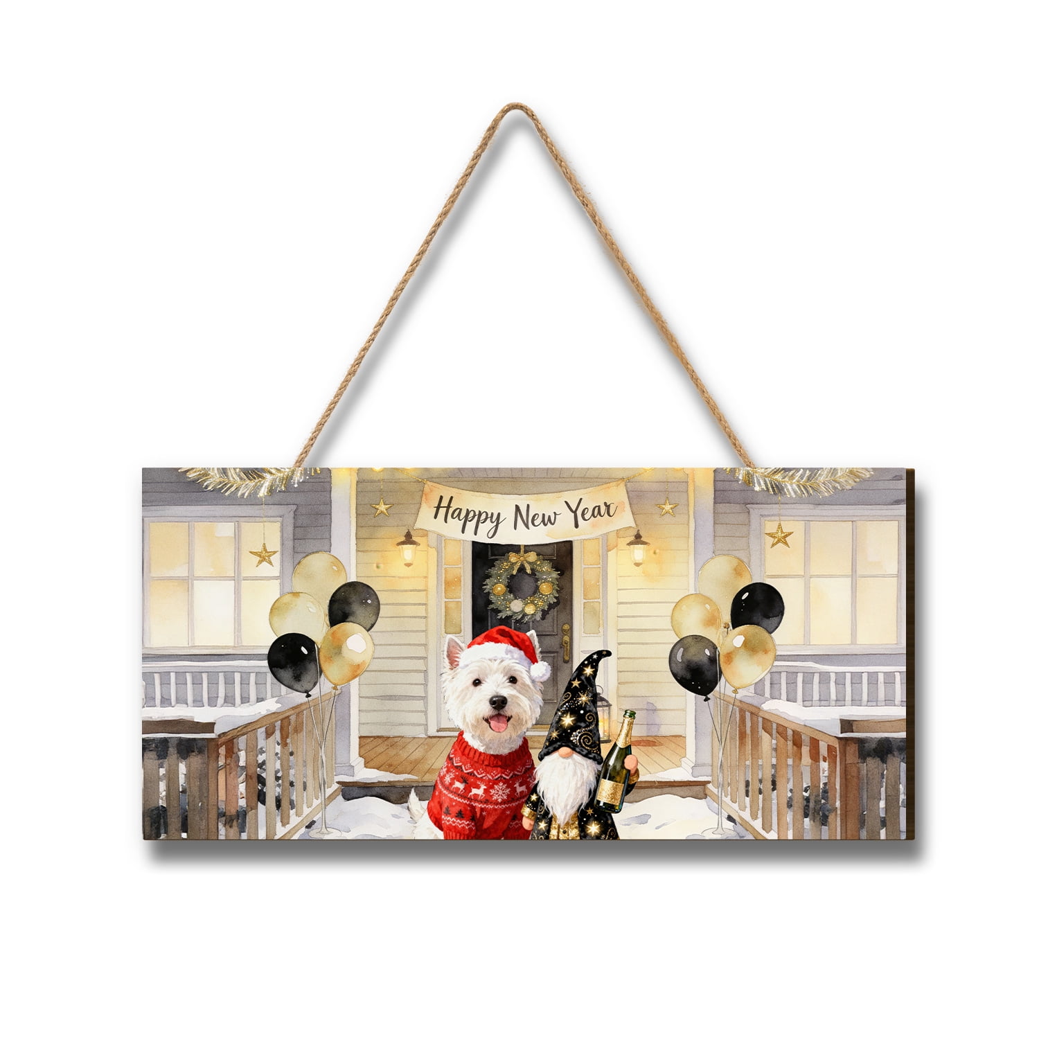 Happy New Year 2026 West Highland White Terrier Santa Gnome Holiday ...