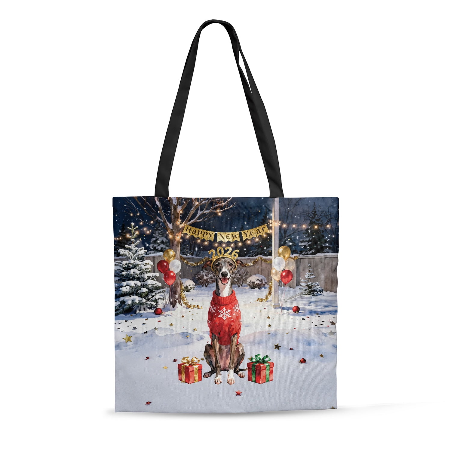 Happy New Year 2026 Whippet Holiday Balloons Party Snow All Over Print ...