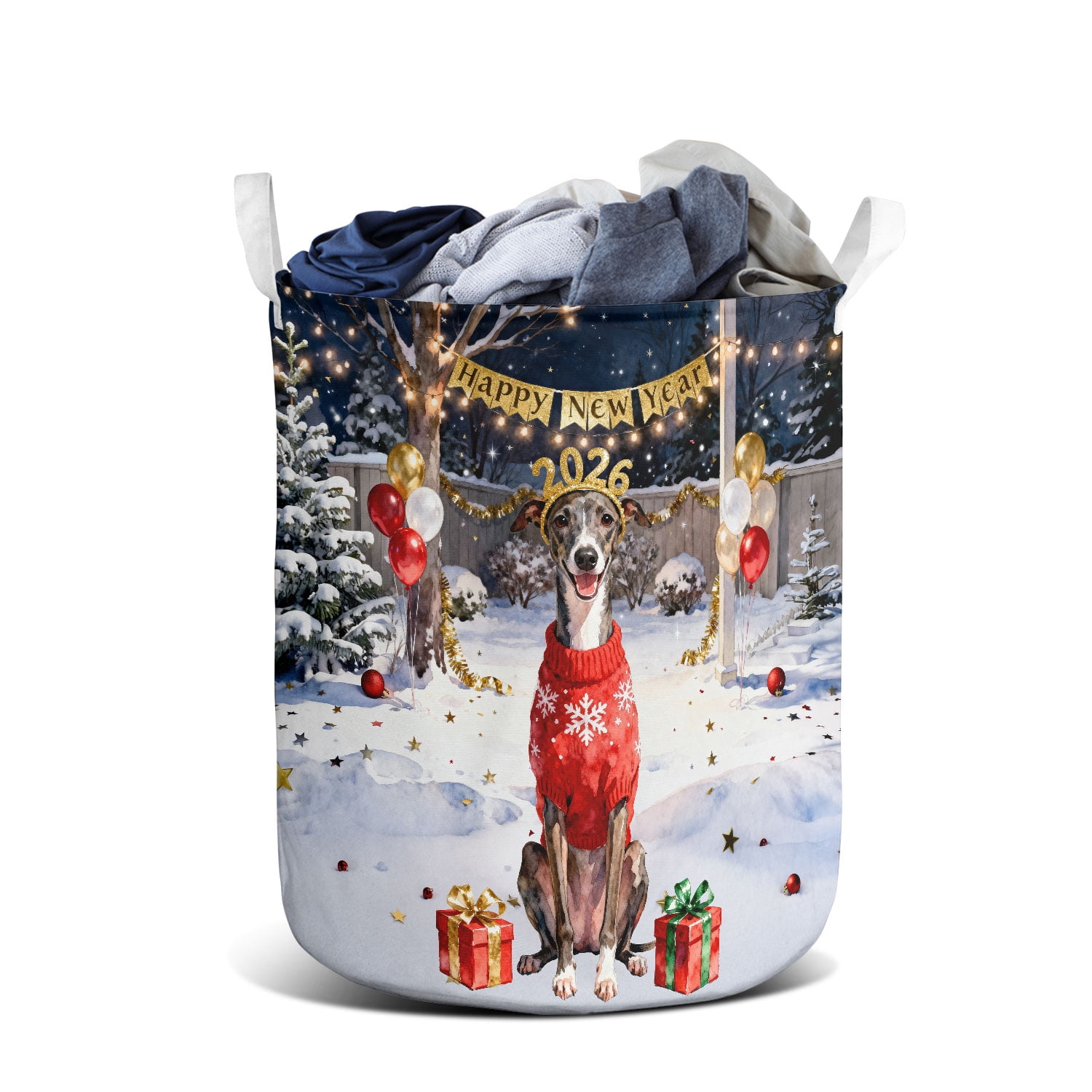 Happy New Year 2026 Whippet Holiday Balloons Party Snow Foldable ...