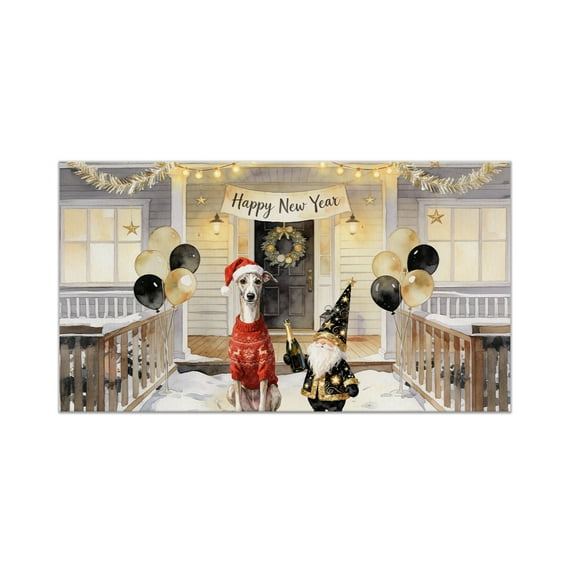 Happy New Year 2026 Whippet Santa Gnome Holiday Party Snow Doormat Dog ...