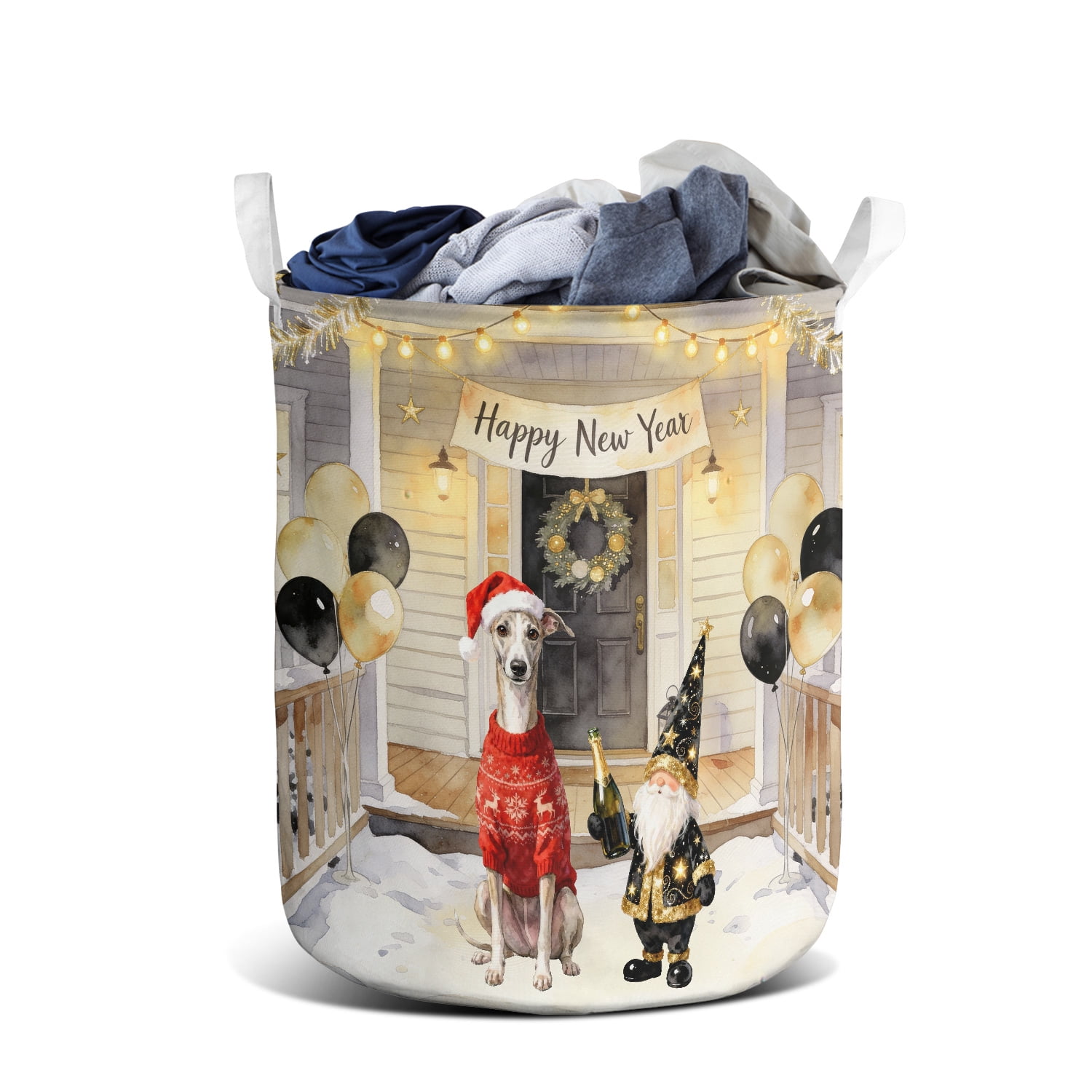 Happy New Year 2026 Whippet Santa Gnome Holiday Party Snow Foldable ...