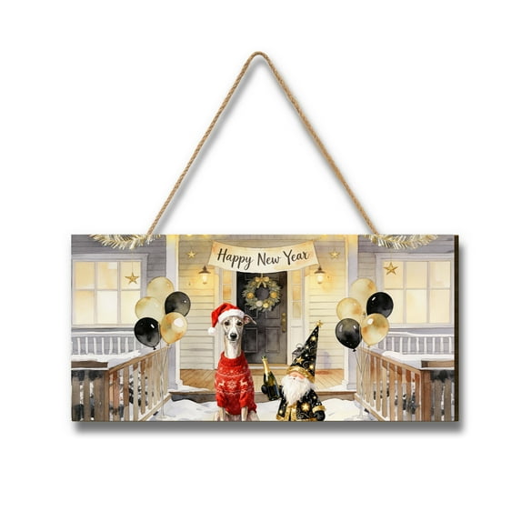 Happy New Year 2026 Whippet Santa Gnome Holiday Party Snow Landscape ...
