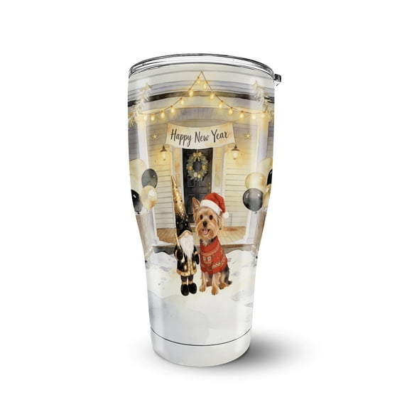 Happy New Year 2026 Yorkshire Terrier Santa Gnome Holiday Party Snow ...