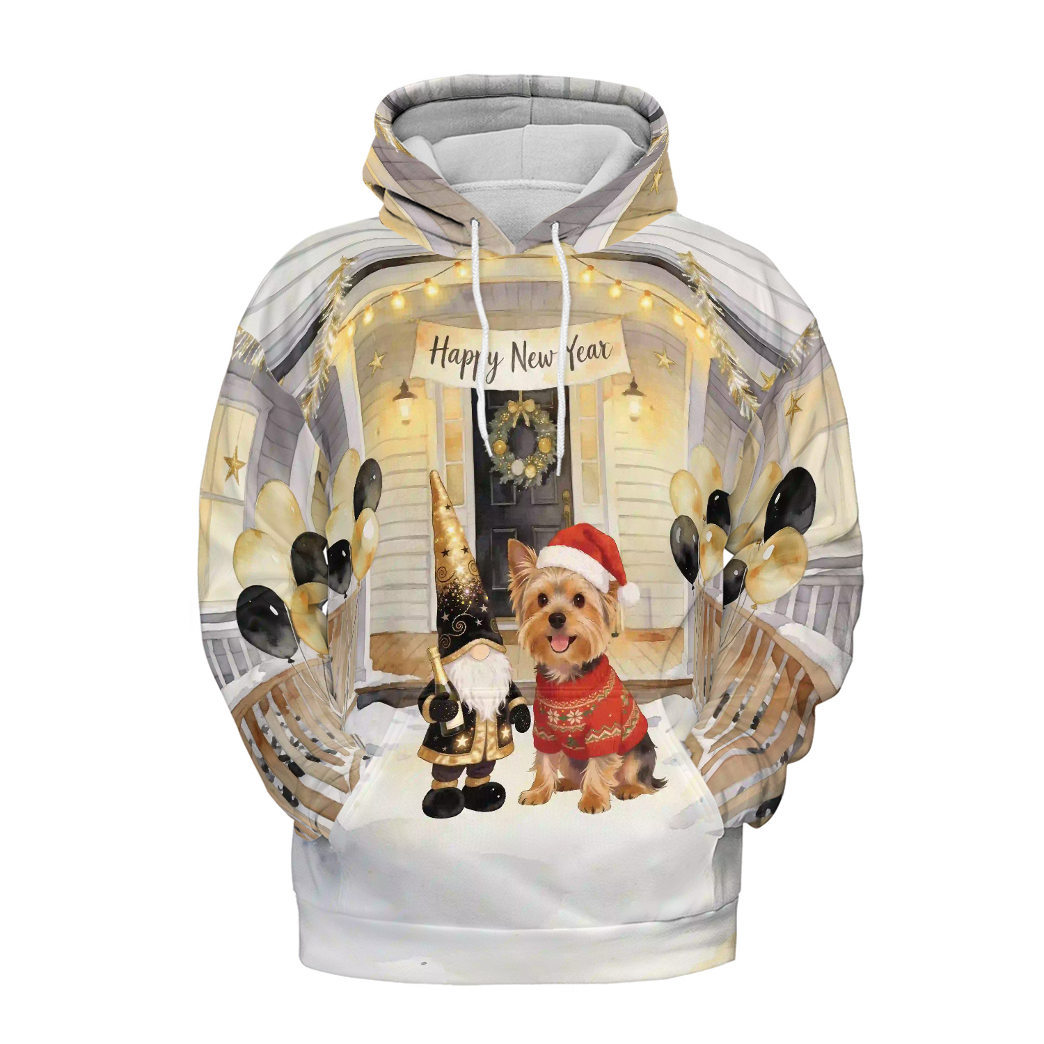 Happy New Year 2026 Yorkshire Terrier Santa Gnome Holiday Party Snow ...