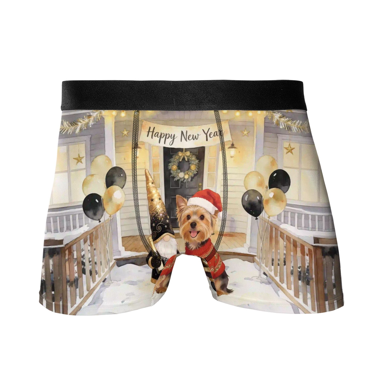 Happy New Year 2026 Yorkshire Terrier Santa Gnome Holiday Party Snow ...