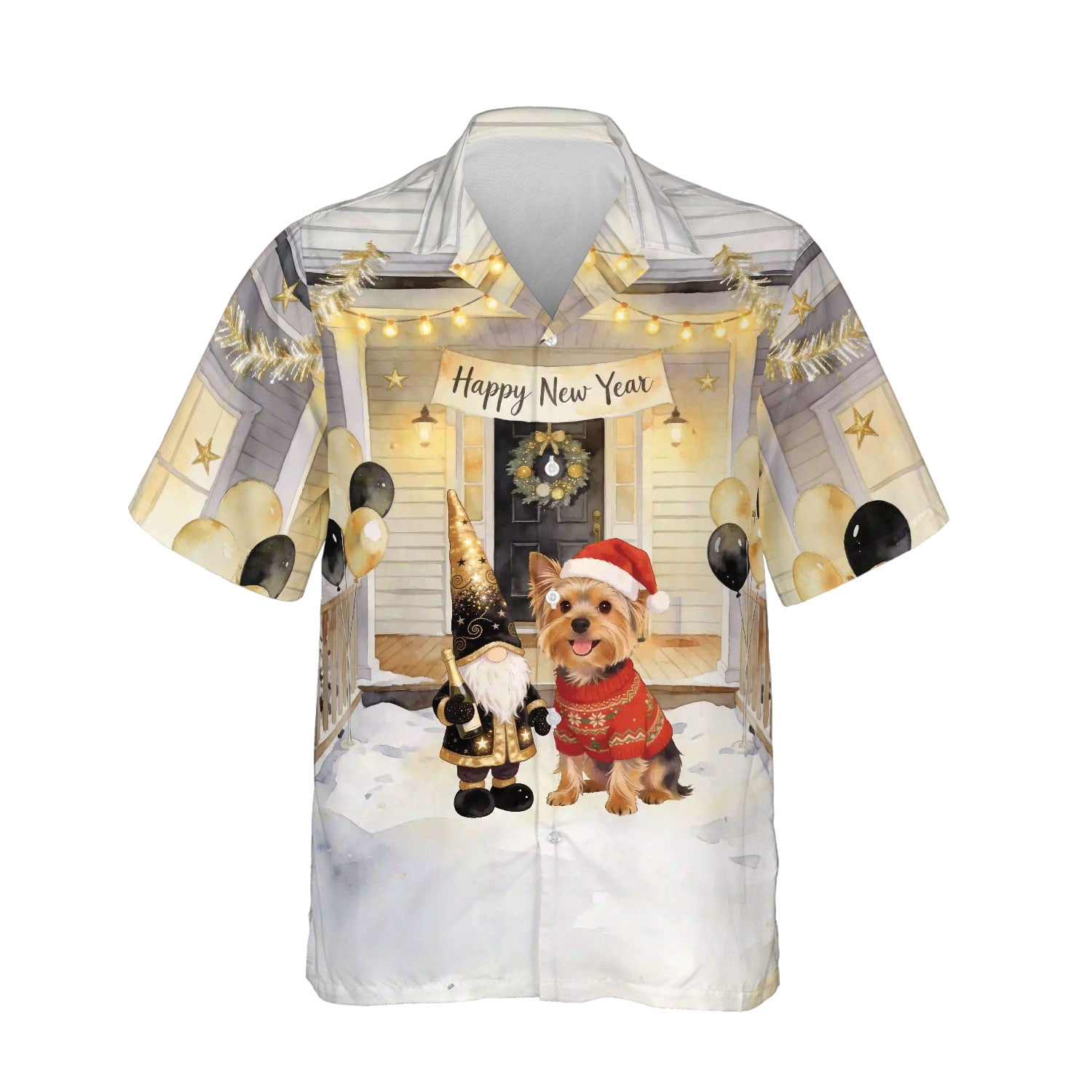 Happy New Year 2026 Yorkshire Terrier Santa Gnome Holiday Party Snow ...
