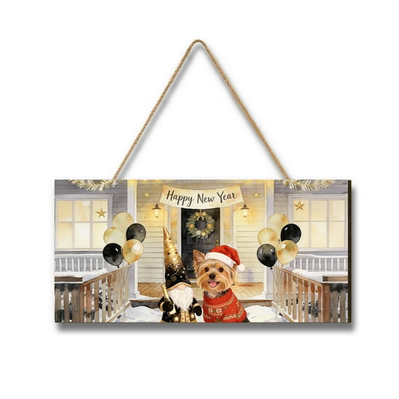 Happy New Year 2026 Yorkshire Terrier Santa Gnome Holiday Party Snow ...