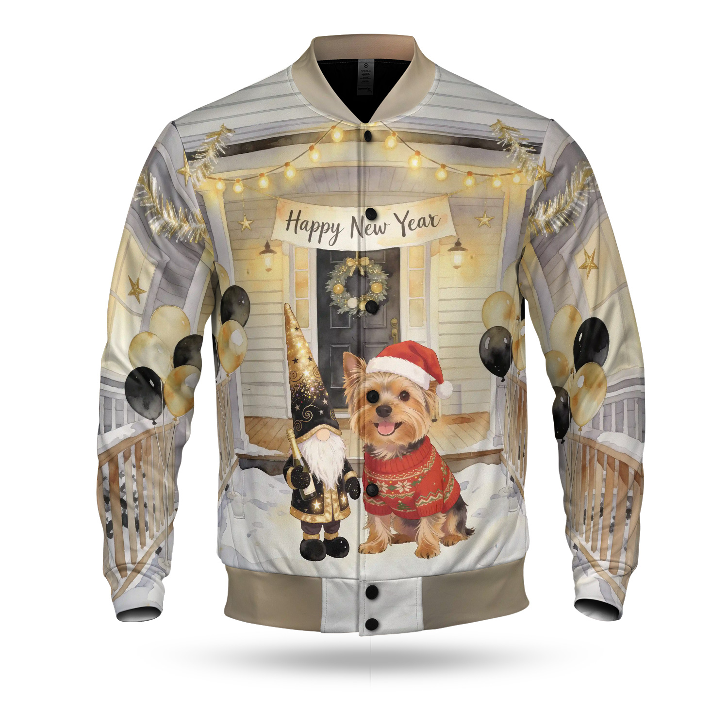 Happy New Year 2026 Yorkshire Terrier Santa Gnome Holiday Party Snow ...