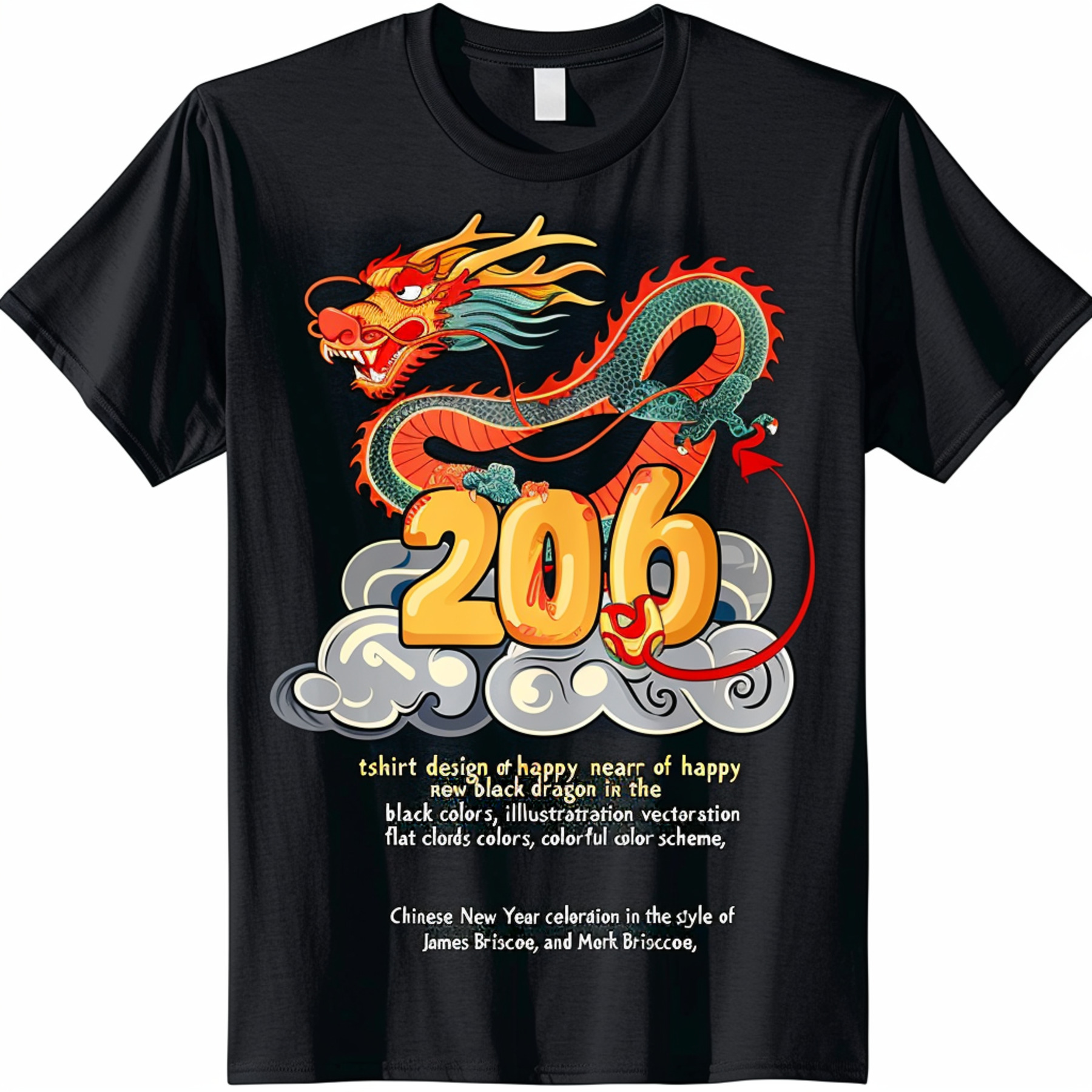 Happy New Year 2046 Dragon Clouds Vector Illustration TShirt Chinese ...
