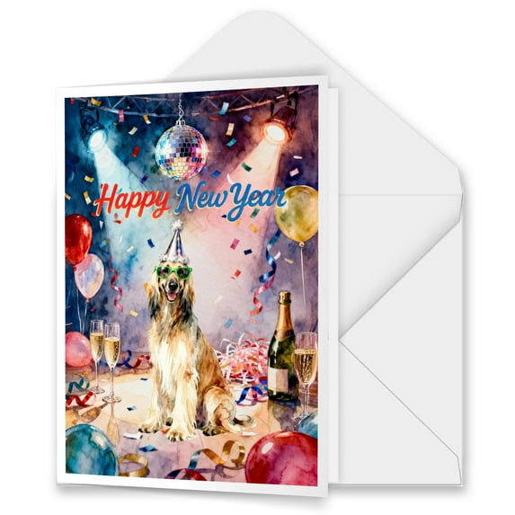 Happy New Year Afghan Hound Chills on Year-End Party 5x7in Folded ...
