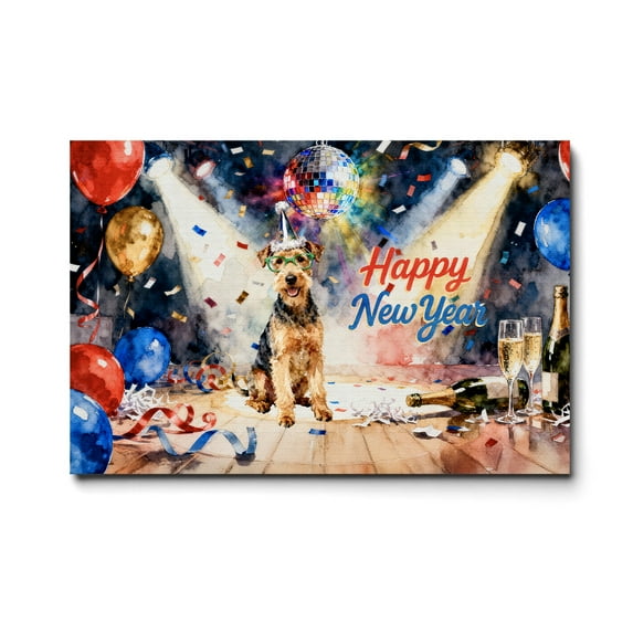 Happy New Year Airedale Terrier Chills on Year-End Party Horizontal ...