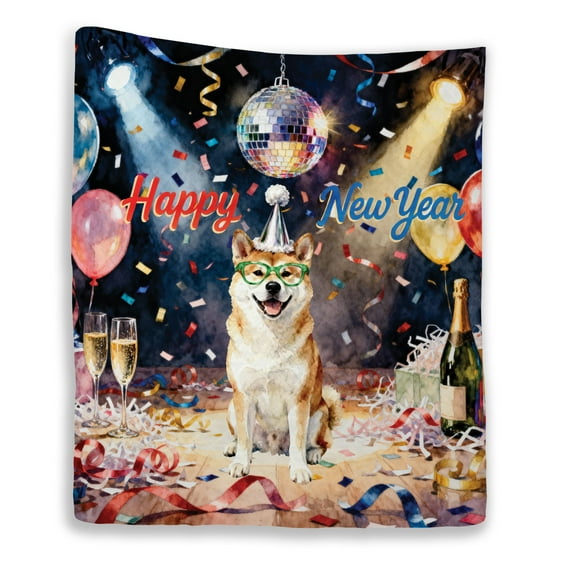 Happy New Year Akita Chills on Year-End Party Quilt Blanket Inu Dog ...