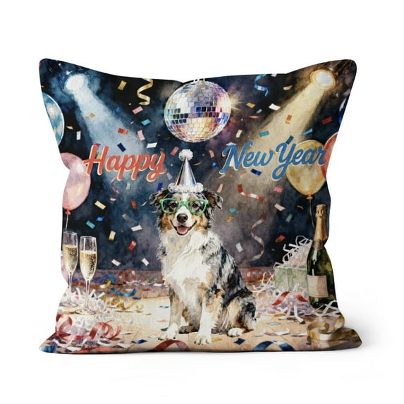 Happy New Year Australian Shepherd Chills on Year-End Party Pillow ...