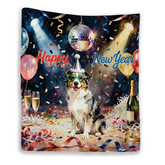 Happy New Year Australian Shepherd Chills on Year-End Party Quilt ...