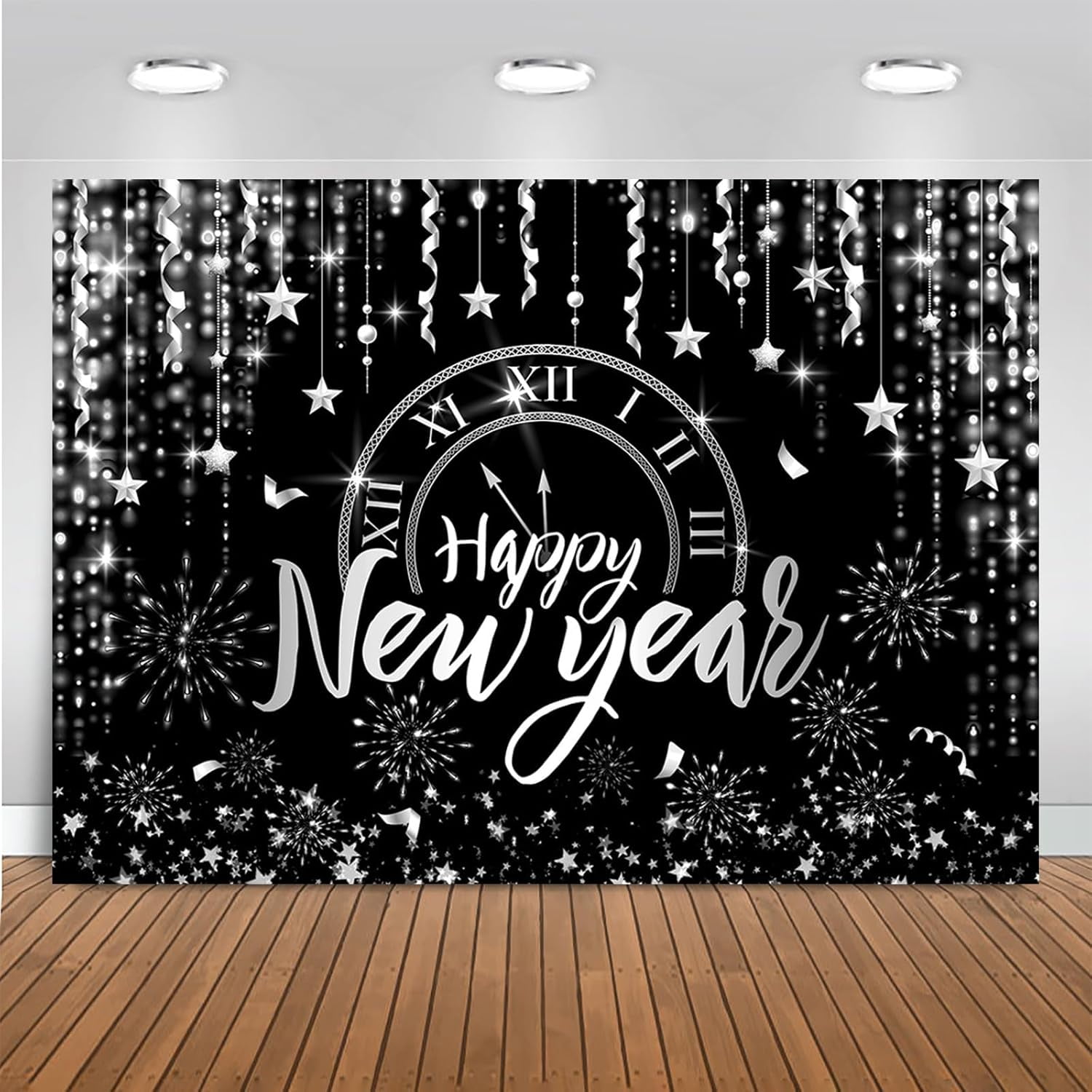 Happy New Year Backdrop 2024 New Year Eve Party Decoration Gold Black ...