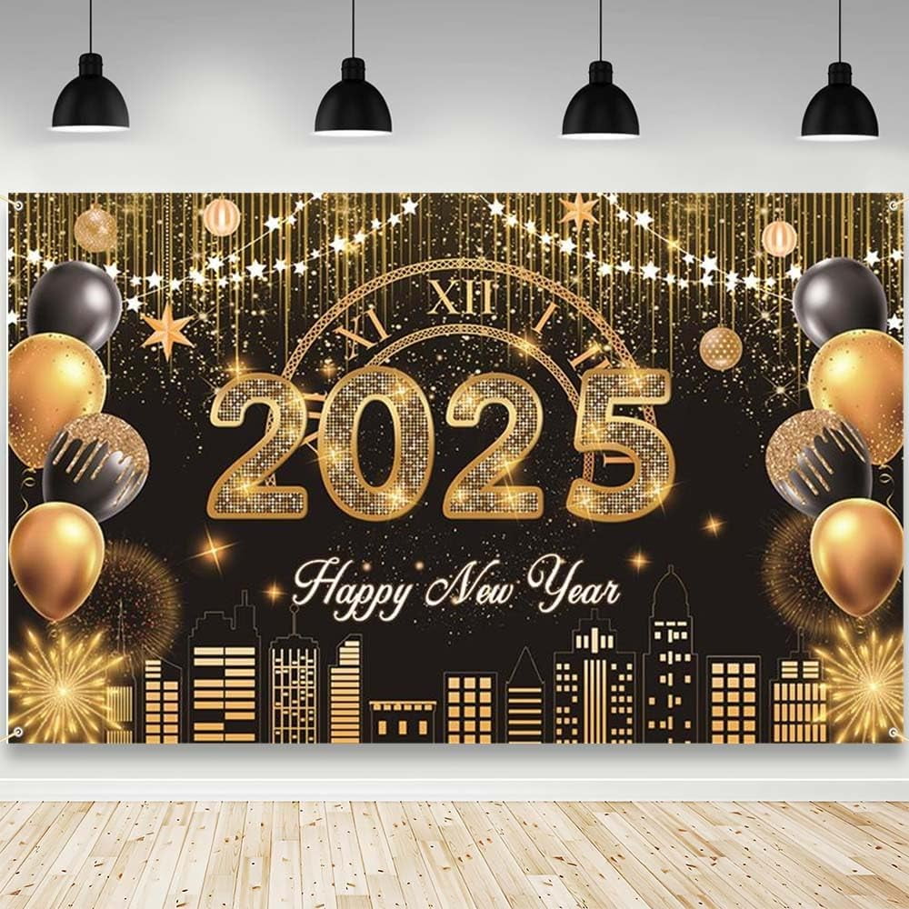 Happy New Year Backdrop 2025 New Years Photography Background Black ...