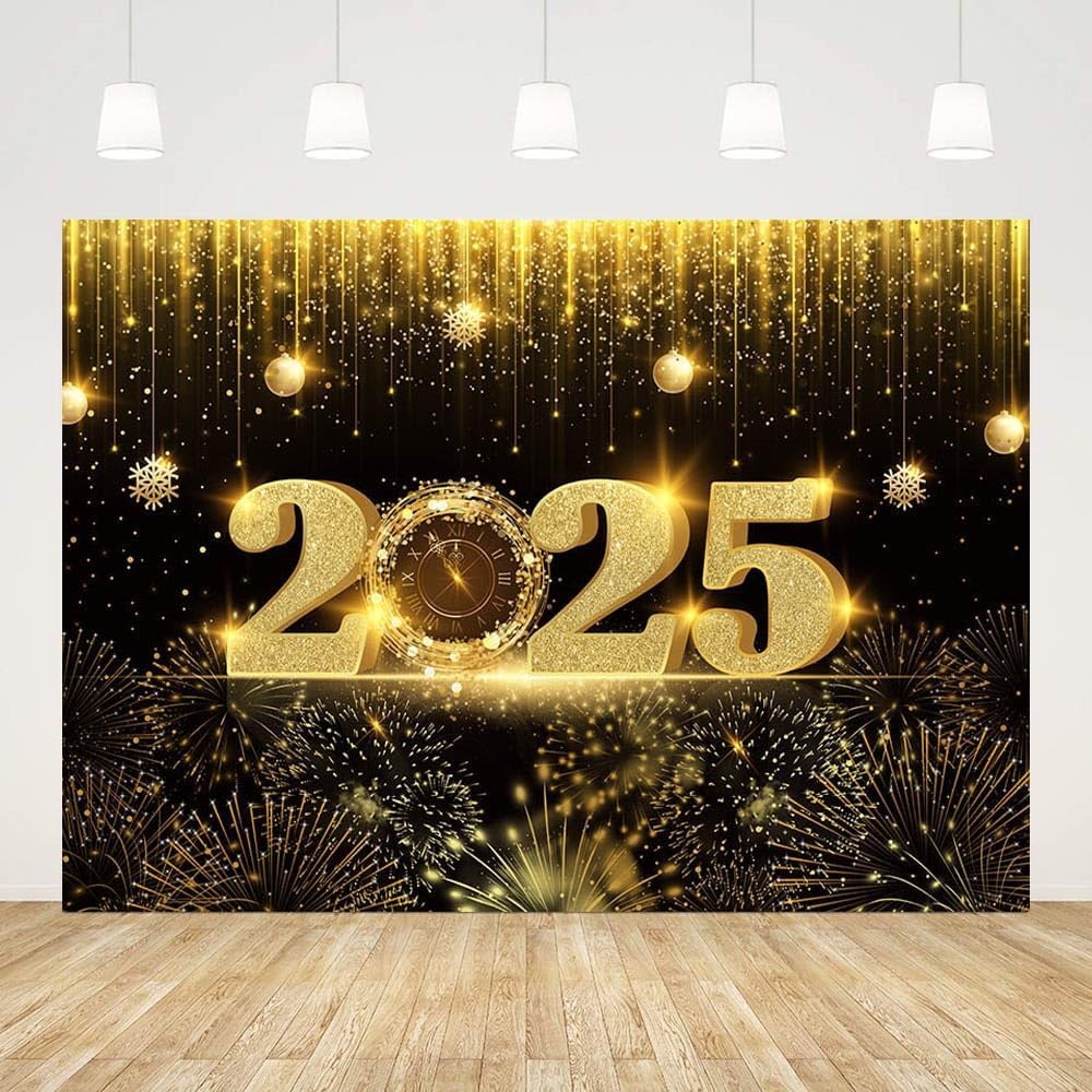 Happy New Year Backdrop 2025 Photography Background Black Gold New ...