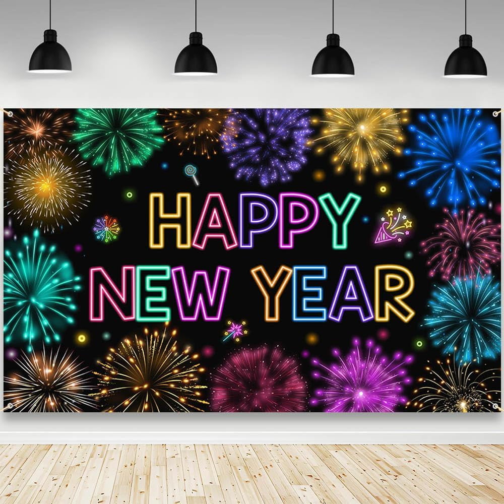Happy New Year Backdrop 2025 New Years Photography Background Black ...