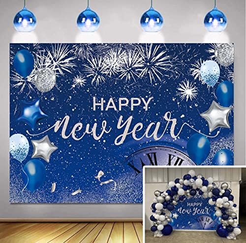 Happy New Year Backdrop 2026 Glitter Blue Fireworks New Years Eve ...