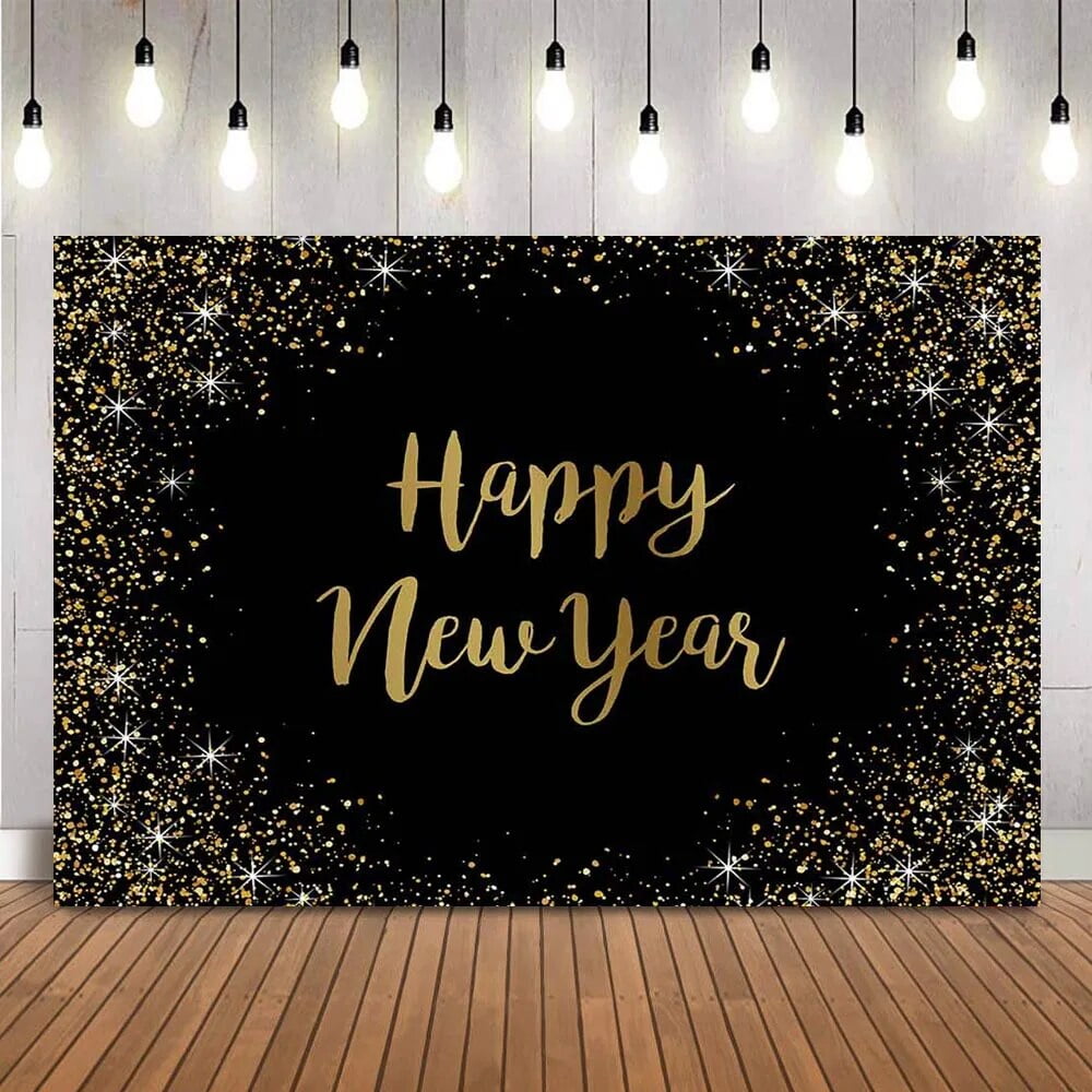 Happy New Year Backdrop Black Glitter Background for Photo Studio Shiny ...