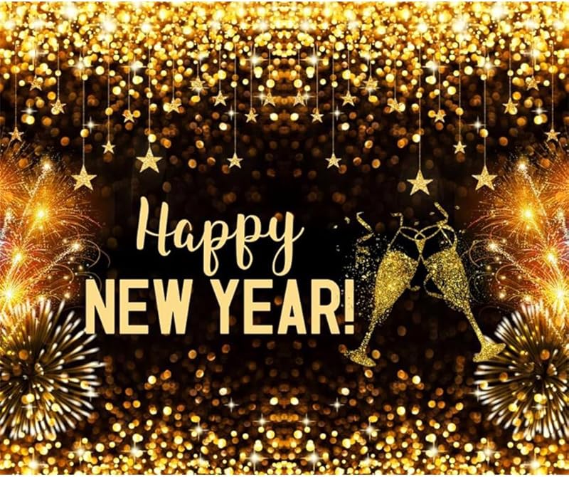 Happy New Year Backdrop Black and Gold New Years Backdrop New Year ...