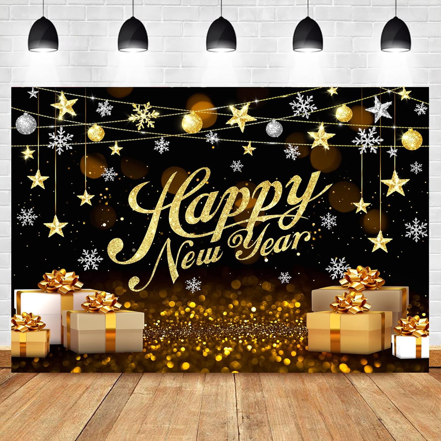 Happy New Year Backdrop Cheers to The New Year Black Silver Background ...
