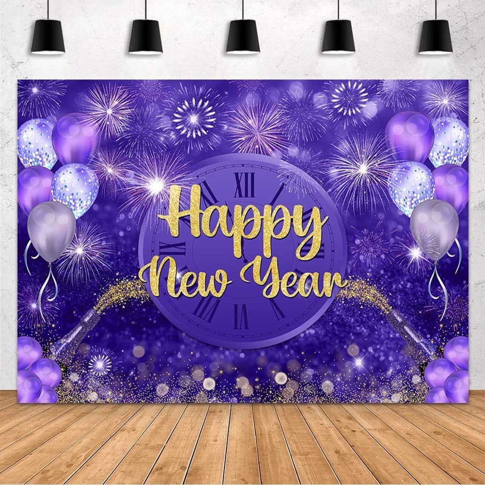 Happy New Year Backdrop Purple 2026 New Year Eve Party Decorations ...