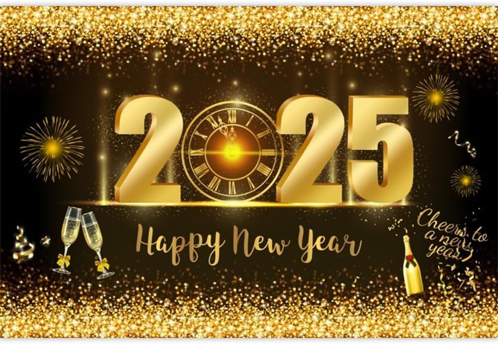 Happy New Year Backdrop Royal Blue Gold Bokeh Fireworks Photography ...