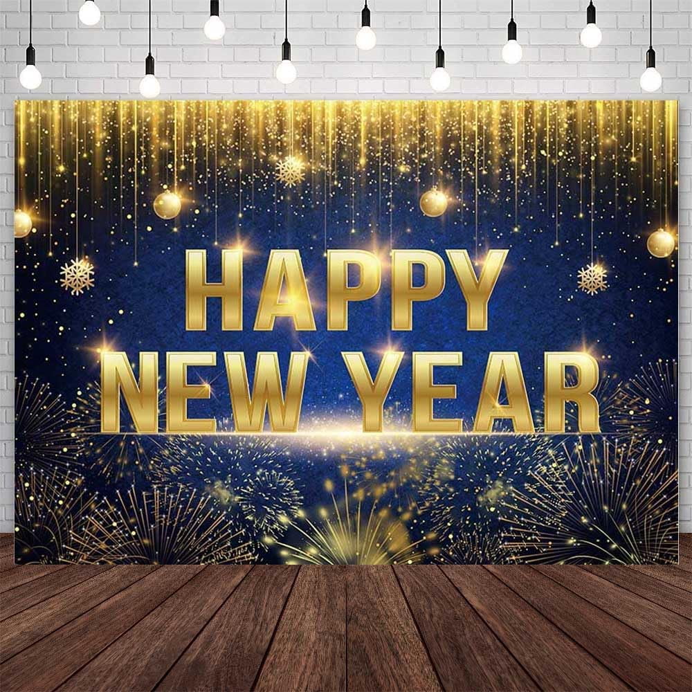 Happy New Year Backdrop Royal Blue Gold Glitter Bokeh Fireworks ...