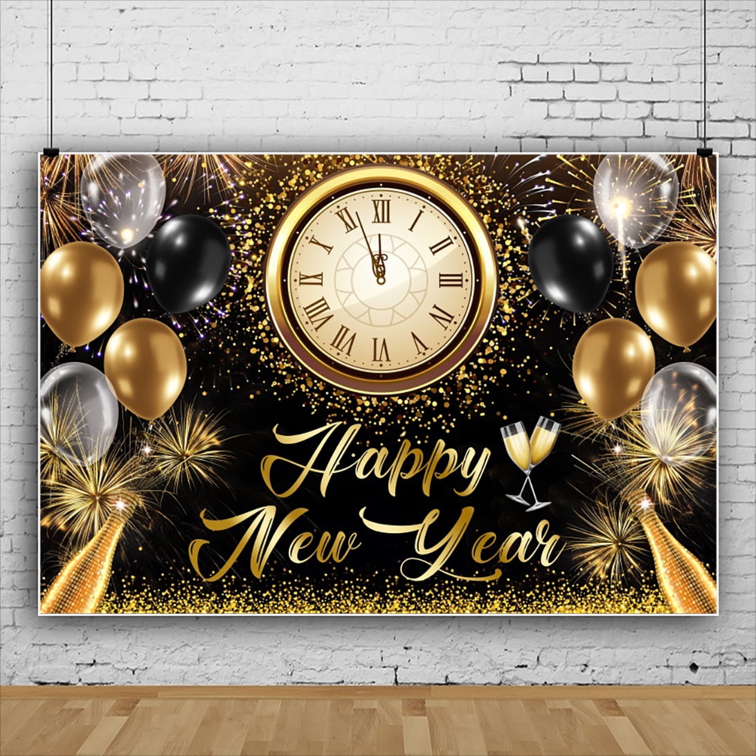 Happy New Year Backdrop for Party Decorations 8x6ft Gold Shiny ...