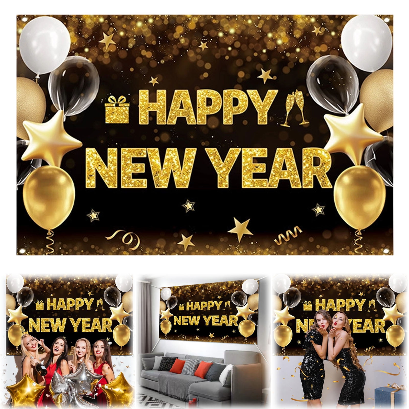 Happy New Year Banner 2026, 71x45" Fabric Backdrop Parties, Home Decor ...