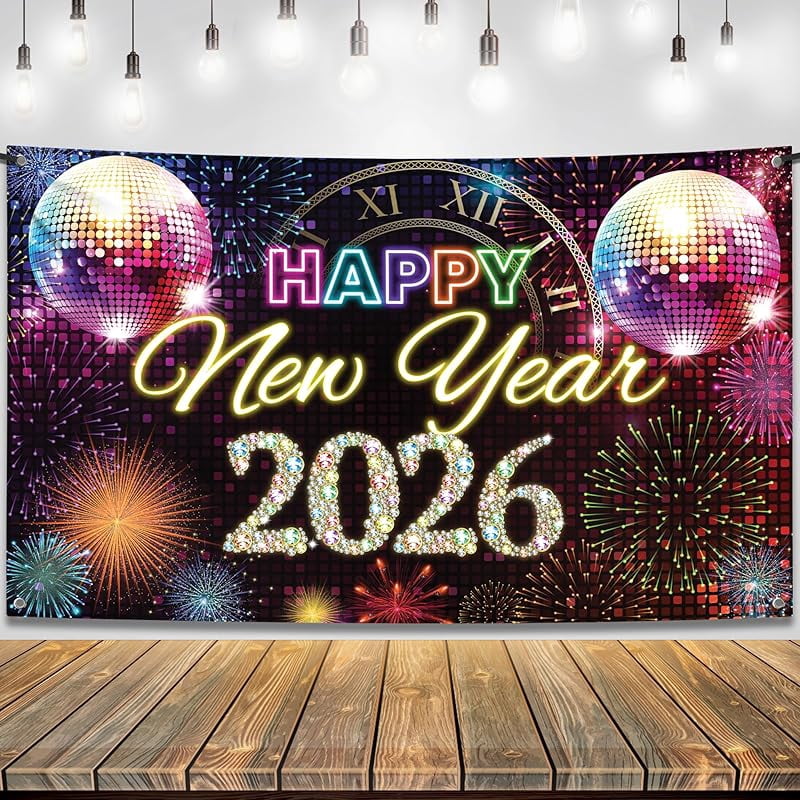 Happy New Year Banner 2026 - 72x44 Inch | New Year Backdrop for Happy ...