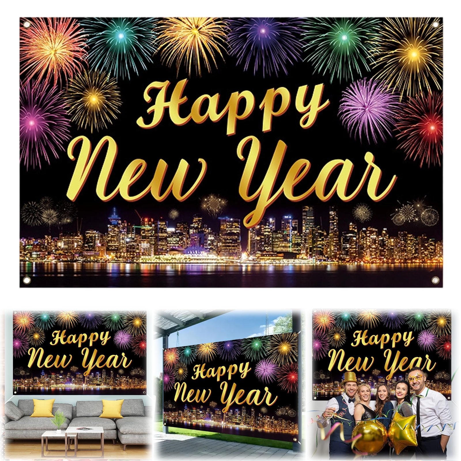 Happy New Year Banner - 71 x 45 Inch | Happy New Year Backdrop for New ...