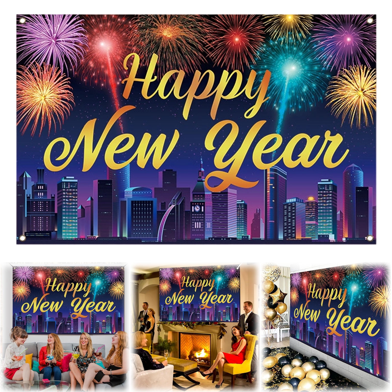 Happy New Year Banner - 71 x 45 Inch | Happy New Year Backdrop for New ...