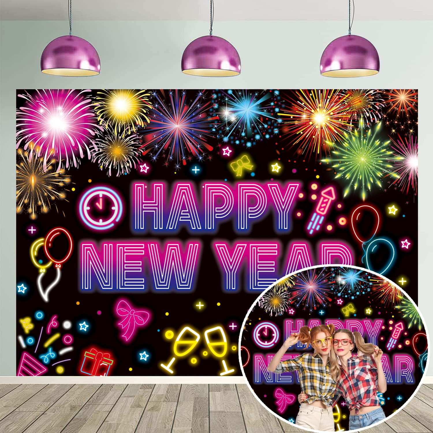 Happy New Year Banner Backdrop 2025, 7x5FT Neon Happy New Year ...
