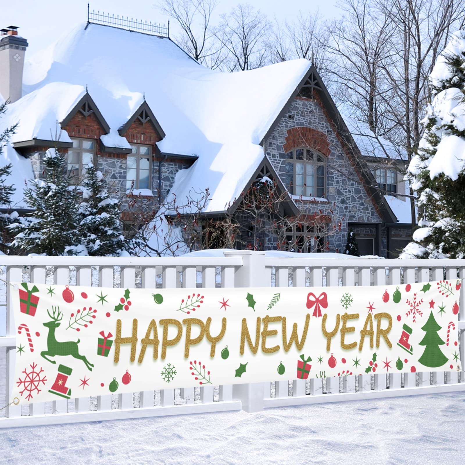 Happy New Year Banner Balloons Pattern Yard Sign Banners for New Years ...