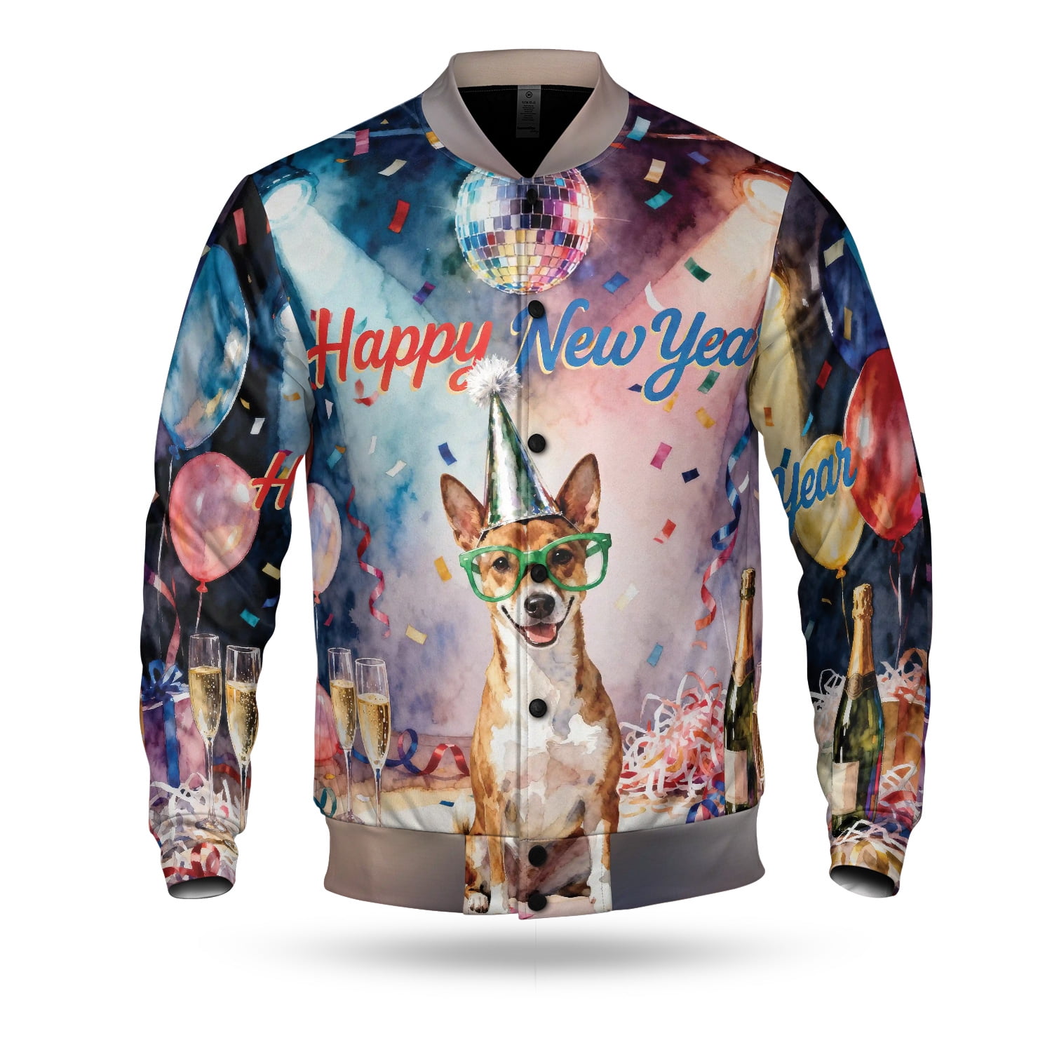 Happy New Year Basenji Chills on Year-End Party All Over Print 3D ...