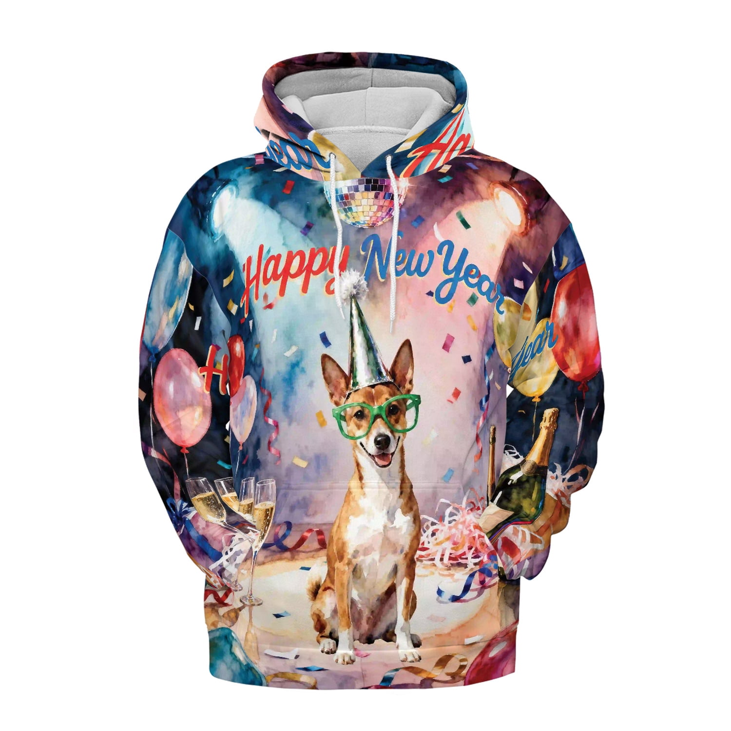 Happy New Year Basenji Chills on Year-End Party All Over Print 3D ...