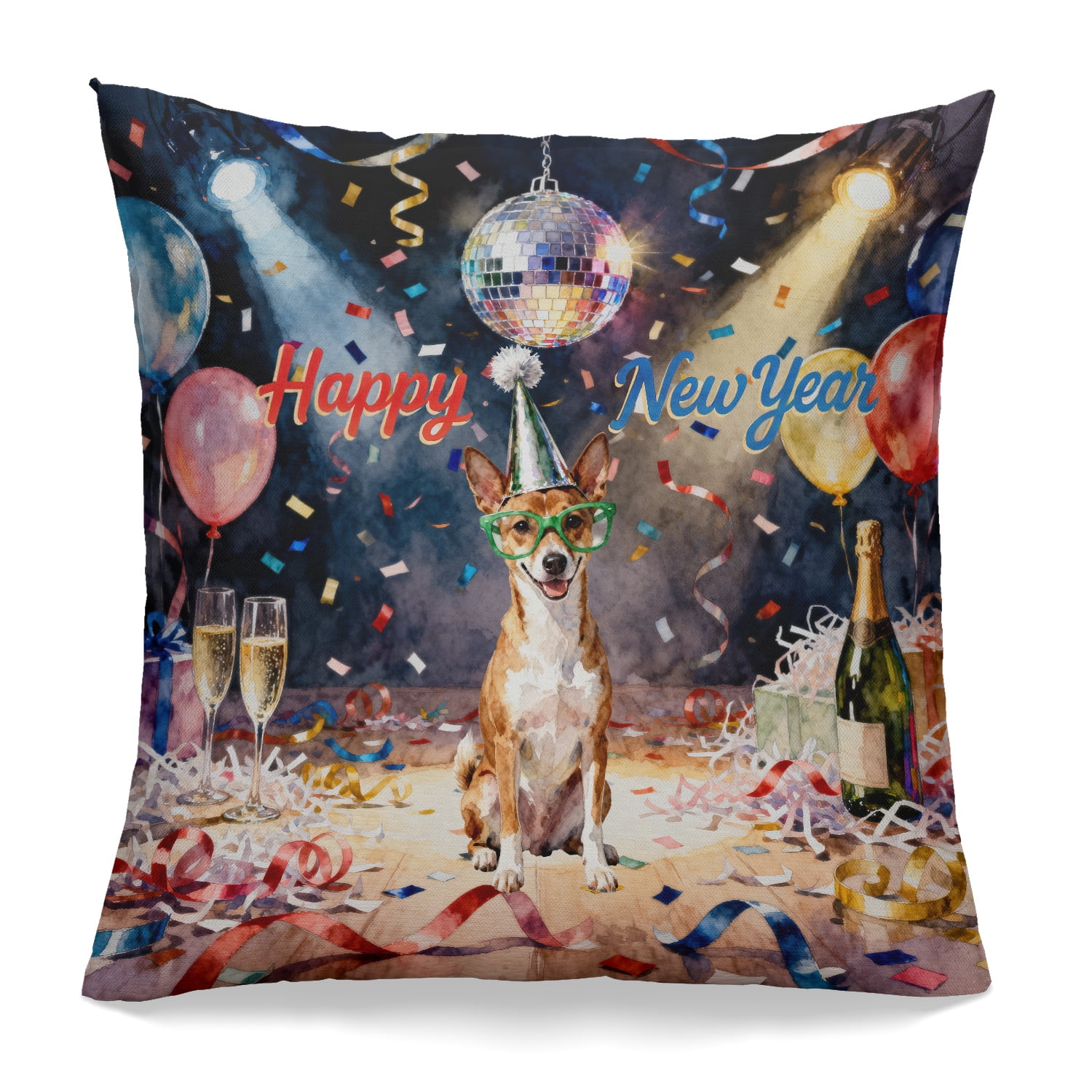 Happy New Year Basenji Chills on Year-End Party Pillowcase Double Sided ...